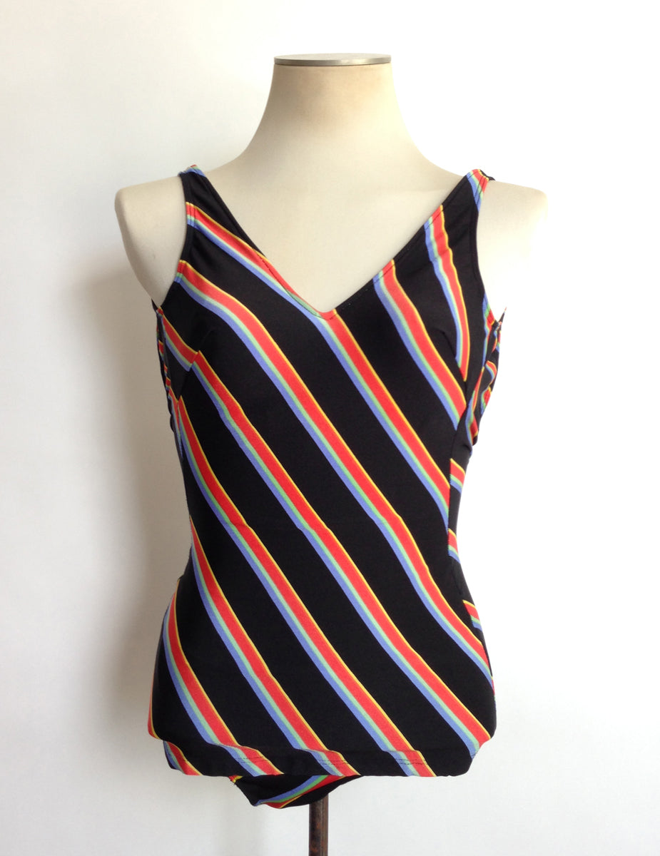1970s Bathing Suit Black Red Stripes – Vintage Logic
