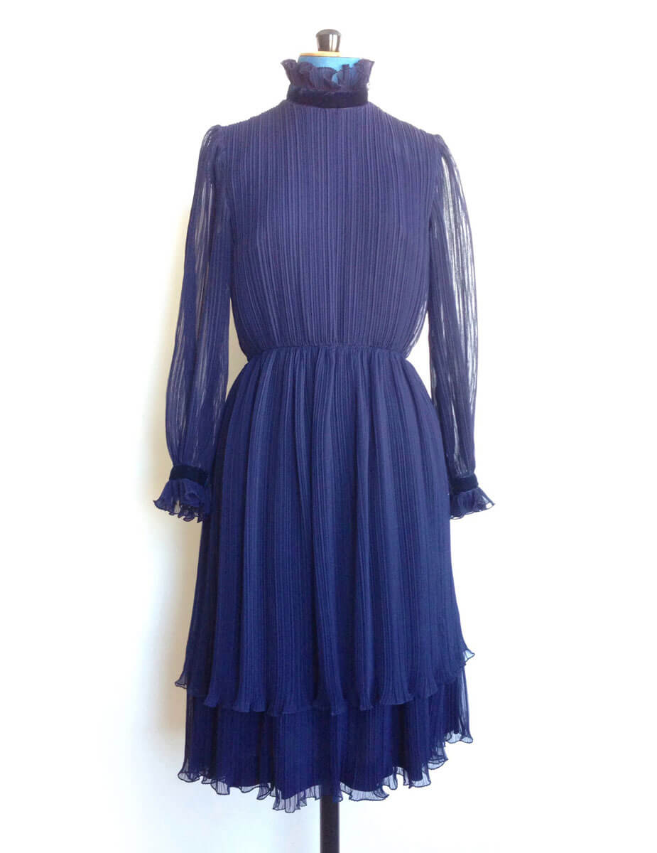 1960s Cocktail Dress Navy Chiffon Ruffles – Vintage Logic